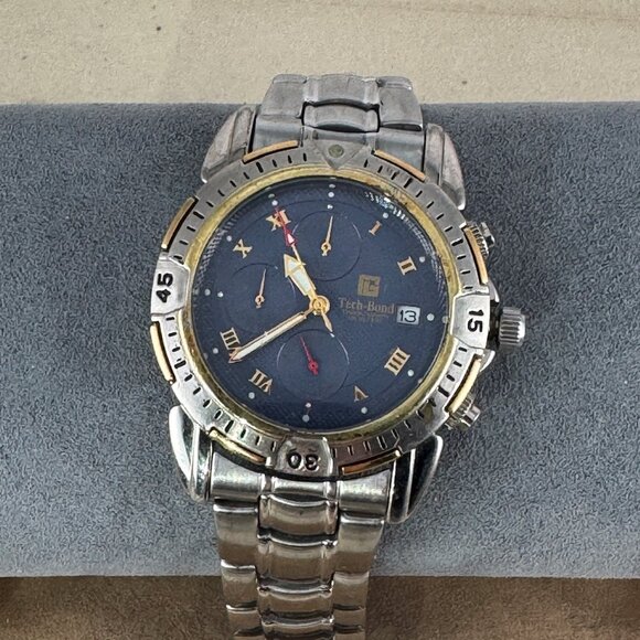 Vintage | Accessories | Vintage Techbond Chronograph Blue Dial 2tone ...